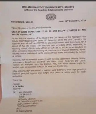 UMYU stay-at-home notice to staff - Myschool