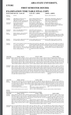 ABSU releases first semester exam timetable, 2025/2026 - Myschool