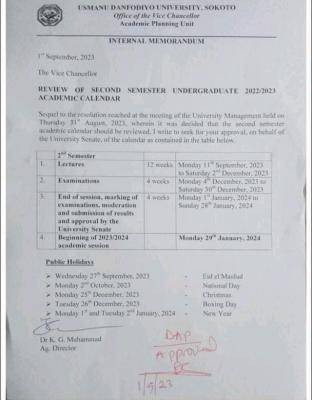 UDUS review of 2nd semester undergraduate academic calendar, 2022/2023 ...