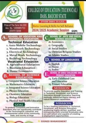 College of Education (Tech). Bauchi Admission form, 2024/2025 - Myschool