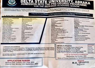 DELSU releases Pre-degree admission form, 2024/2025 - Myschool