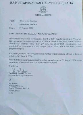 Isa Mustapha Agwai Poly issues notice on adjustment of academic ...