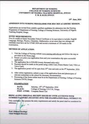 University of Nigeria Teaching Hospital, Enugu Nursing programme ...