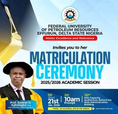 FUPRE to Hold 2025/2026 Matriculation Ceremony January 21 - Myschool