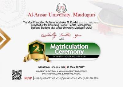 Al-Ansar University, Maiduguri announces 2nd Matriculation Ceremony ...