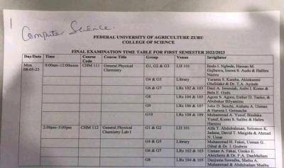 FUAZ 1st semester final examination timetable, 2022/2023 - Myschool