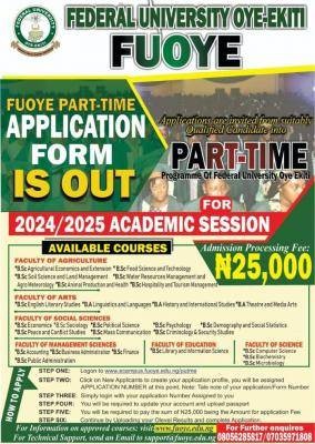 FUOYE Part time Admission form, 2024/2025 - Myschool