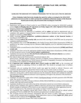 PAAU Post-UTME/DE 2024: cut-off mark, eligibility, registration details ...