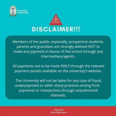 Fountain University discliamer notice - Myschool