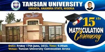 Tansian university announces 15th matriculation ceremony - Myschool