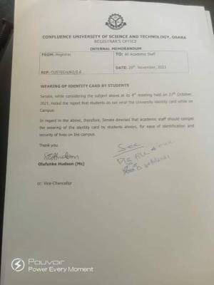 CUSTECH notice on compulsory wearing of Identity card - Myschool