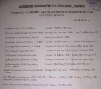 AOPE approve academic calendar for 1st semester, 2023/2024 - Myschool