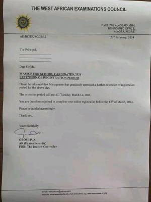 WAEC extends again the registration period for the school candidates ...