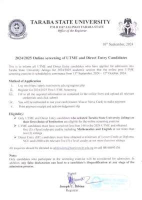 TASU Post-UTME/DE 2024: Cut-off mark, Eligibility and Registration ...