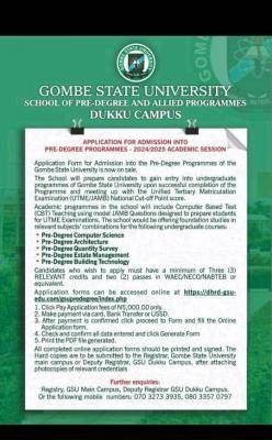 GOMSU releases Pre-degree admission form, 2024/2025 - Myschool