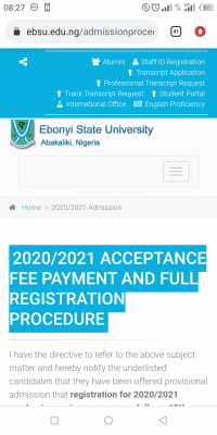 EBSU acceptance fee payment and new students registration procedure ...