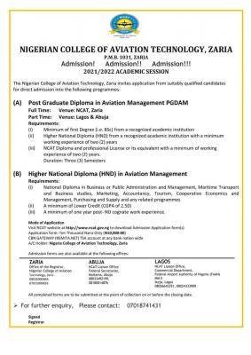 NCAT admission form for 2021/2022 session - Myschool