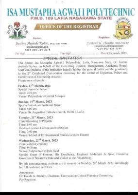Isa Mustapha Poly announces 2nd combined convocation ceremony - Myschool