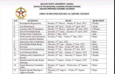 BASUG proposed academic calendar, 2022/2023 - Myschool