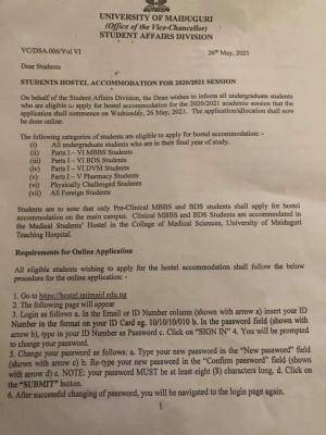 UNIMAID notice on online application process for 2020/2021 session ...