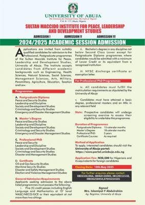 UNIABUJA Sultan Maccido Institute for Peace Leadership & Devt. Studies ...