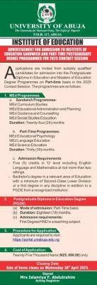 UNIABUJA postgraduate Sandwich admission form for 2025 contact session ...