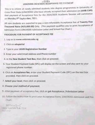 UNICROSS admission list and instructions to admitted candidates, 2024/ ...