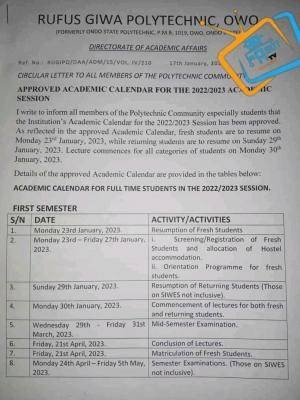 RUGIPO approved academic calendar, 2022/2023 - Myschool