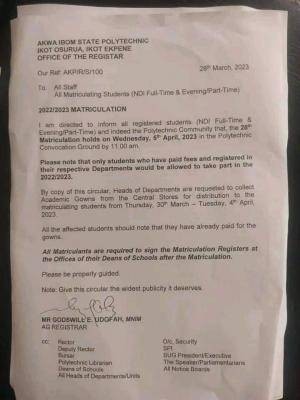 Akwa Poly matriculation ceremony, 2022/2023 - Myschool