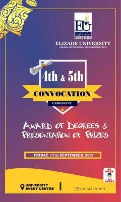 Elizade University announces 4th & 5th Convocation Ceremony - Myschool