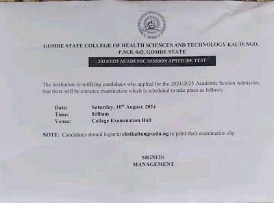 Gombe State College of Health Tech. Kaltungo entrance exam date, 2024/ ...