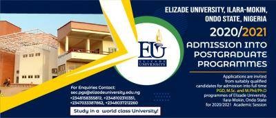 Elizade University Postgraduate Admission Form, 2020/2021 - Myschool