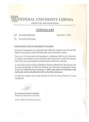 FULOKOJA notice to the university community on compulsory use of ID ...