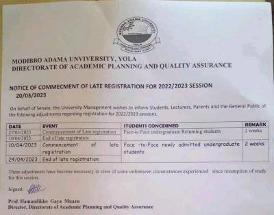 MAUTECH notice of commencement of late registration, 2023/2023 - Myschool