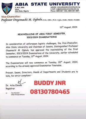 ABSU reschedules 1st semester exam, 2023/2024 - Myschool