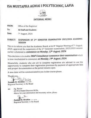 Isa Mustapha Agwai Poly reschedules second semester exam, 2023/2024 ...