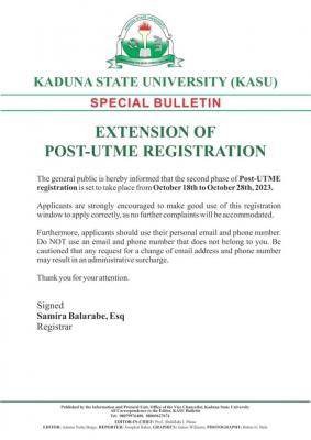 KASU extends Post UTME application deadline for 2023/2024 session ...