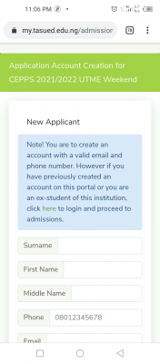 TASUED part-time weekend admission form for 2021/2022 session - Myschool