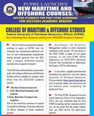 FUPRE College of Maritime & Offshore Studies undergraduate admission ...