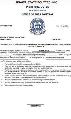 Jigawa Polytechnic admission list for 2020/2021 session - Myschool