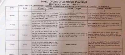 SSU releases 1st semester draft examination timetable, 2022/2023 - Myschool