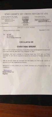 UNICROSS notice of Christmas break - Myschool