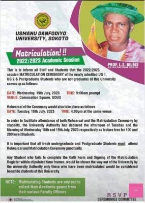 UDUS Matriculation Ceremony, 2022/2023 - Myschool