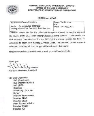 UDUS re-schedules undergraduate 1st semester exams, 2023/2024 - Myschool
