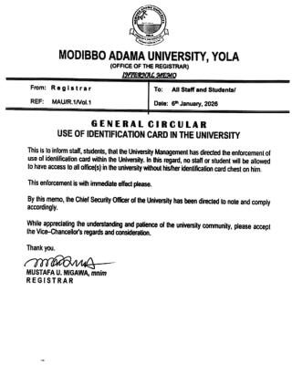 MAUTECH notice to students on the use of Identification Cards within ...