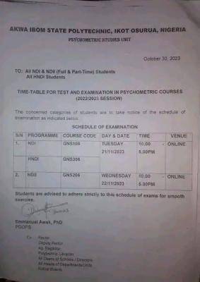 Akwa Ibom State Polytechnic Sets Date for 2023 Psychometric Studies ...