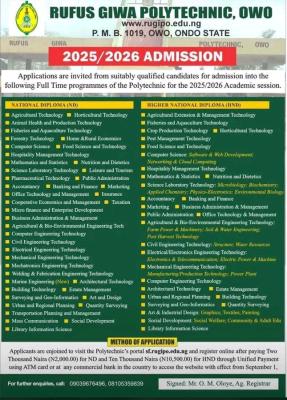Rufus Giwa Polytechnic releases HND Admission form, 2025/2026 - Myschool
